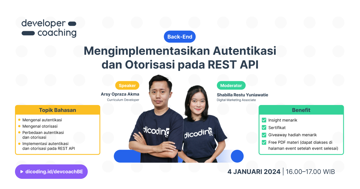 DevCoach 122 : Back-End | Mengimplementasikan Autentikasi dan Otorisasi pada REST API - Dicoding ...