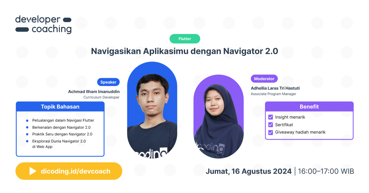 DevCoach 164: Flutter | Navigasikan Aplikasimu dengan Navigator 2.0 - Dicoding Indonesia