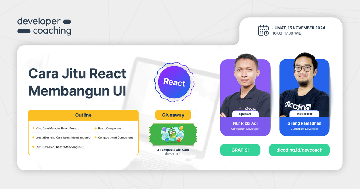 DevCoach 176: React | Cara Jitu React Membangun UI - Dicoding Indonesia