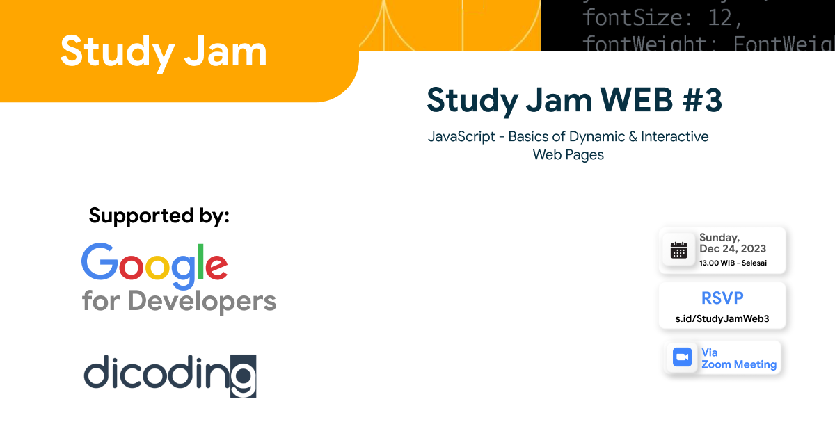STUDY JAM WEB #3 “JavaScript - Basics of Dynamic & Interactive Web Pages” - Dicoding Indonesia