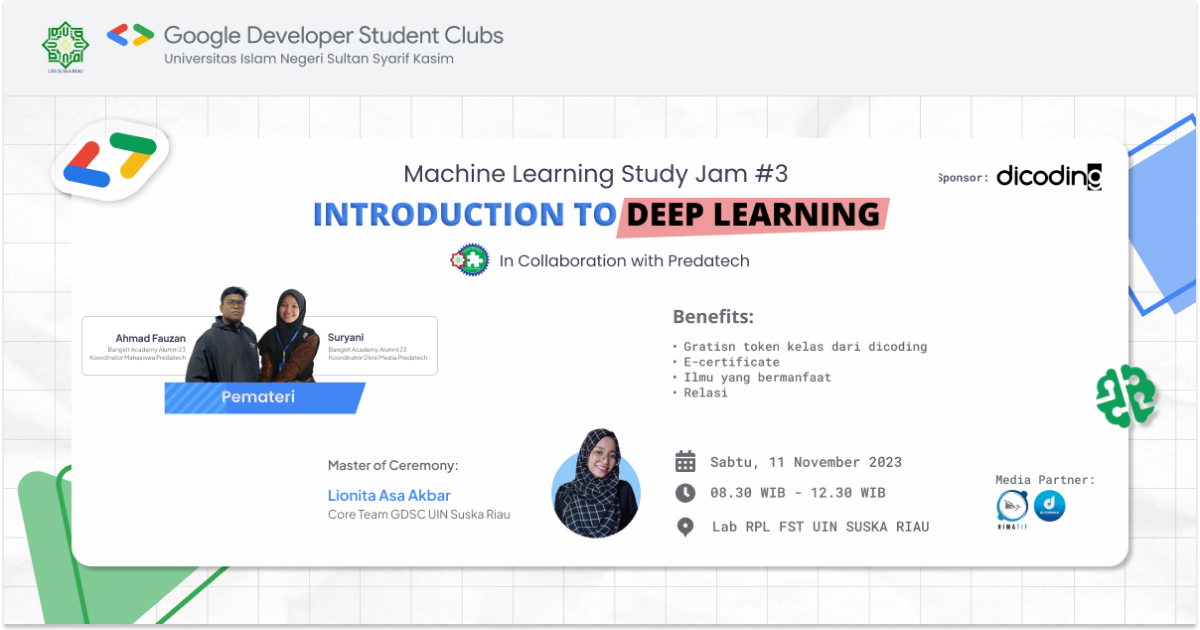 Machine Learning Study Jam #3 Introduction to Deep Learning - Dicoding Indonesia