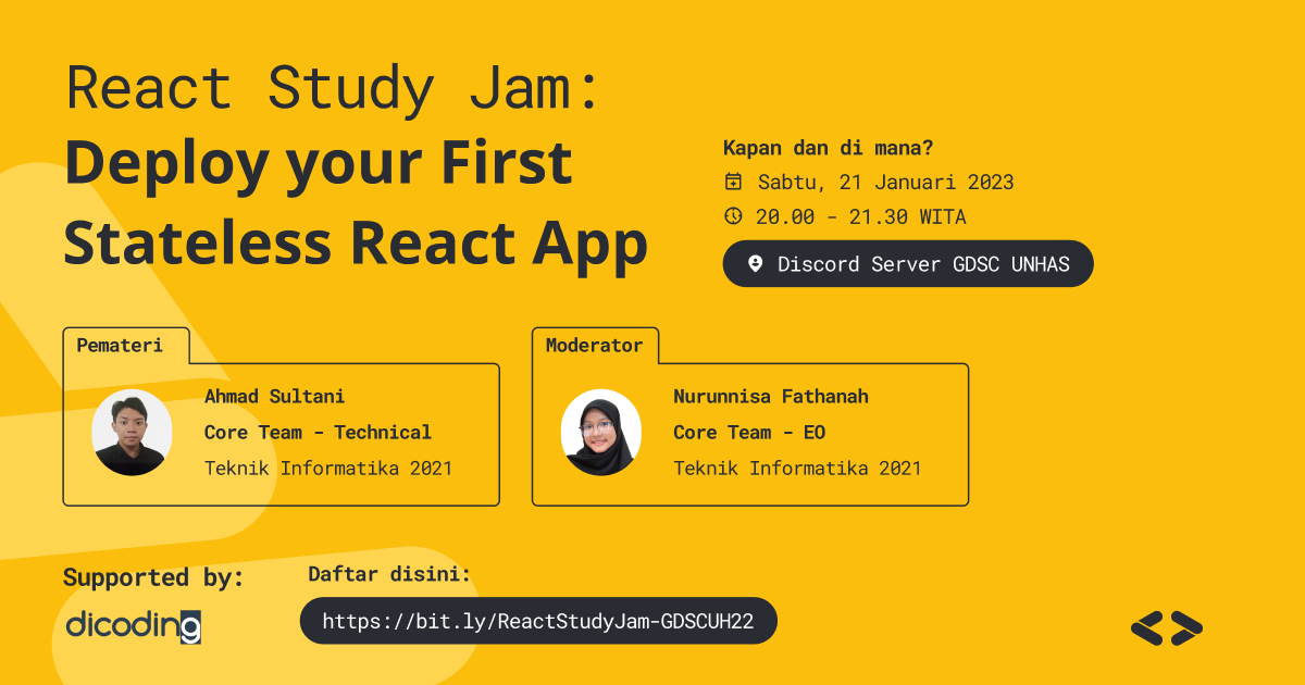 React Study Jam: Deploy Your First Stateless React App - Dicoding Indonesia